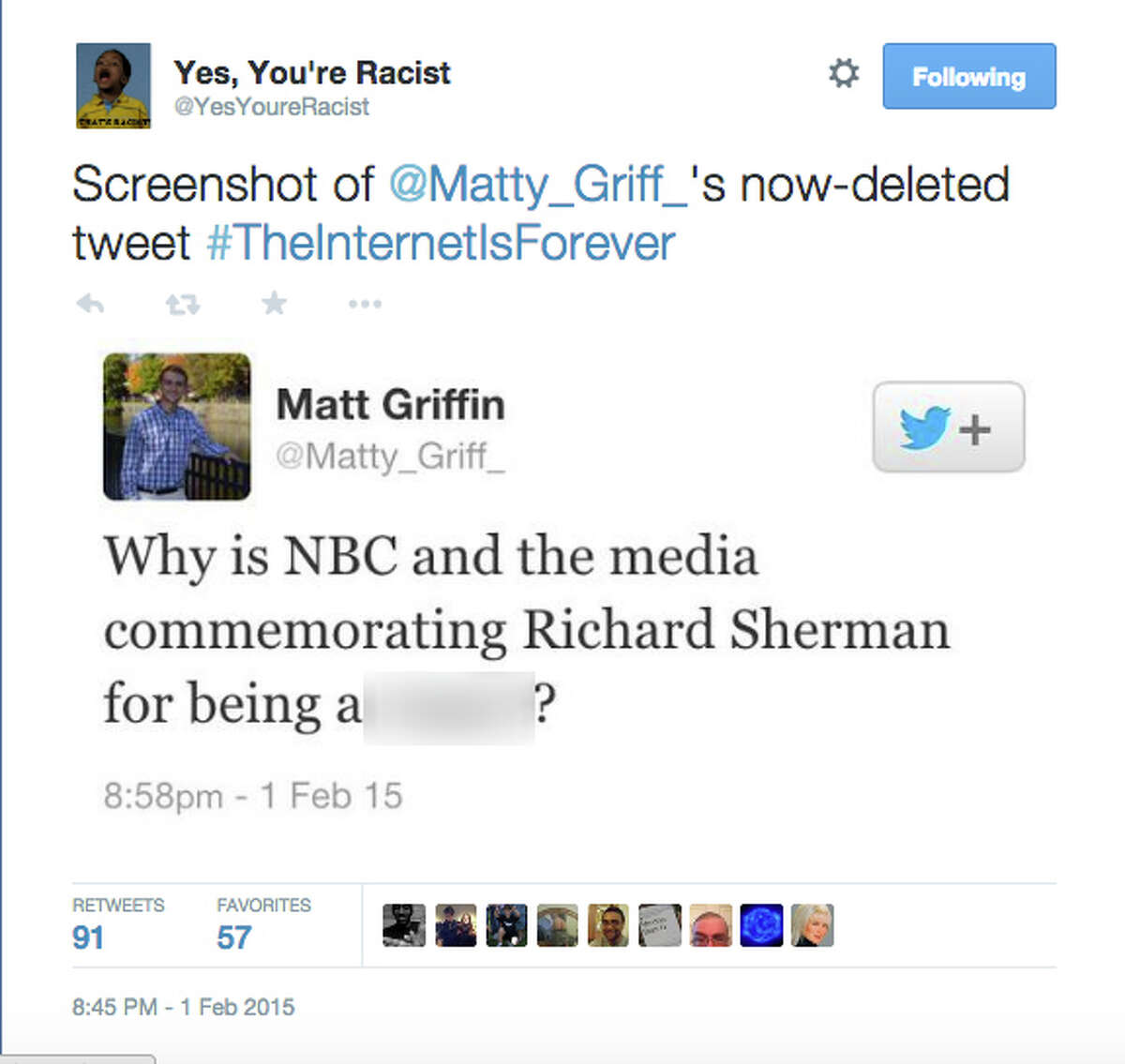 Here are some of the most racist tweets from Super Bowl XLIX