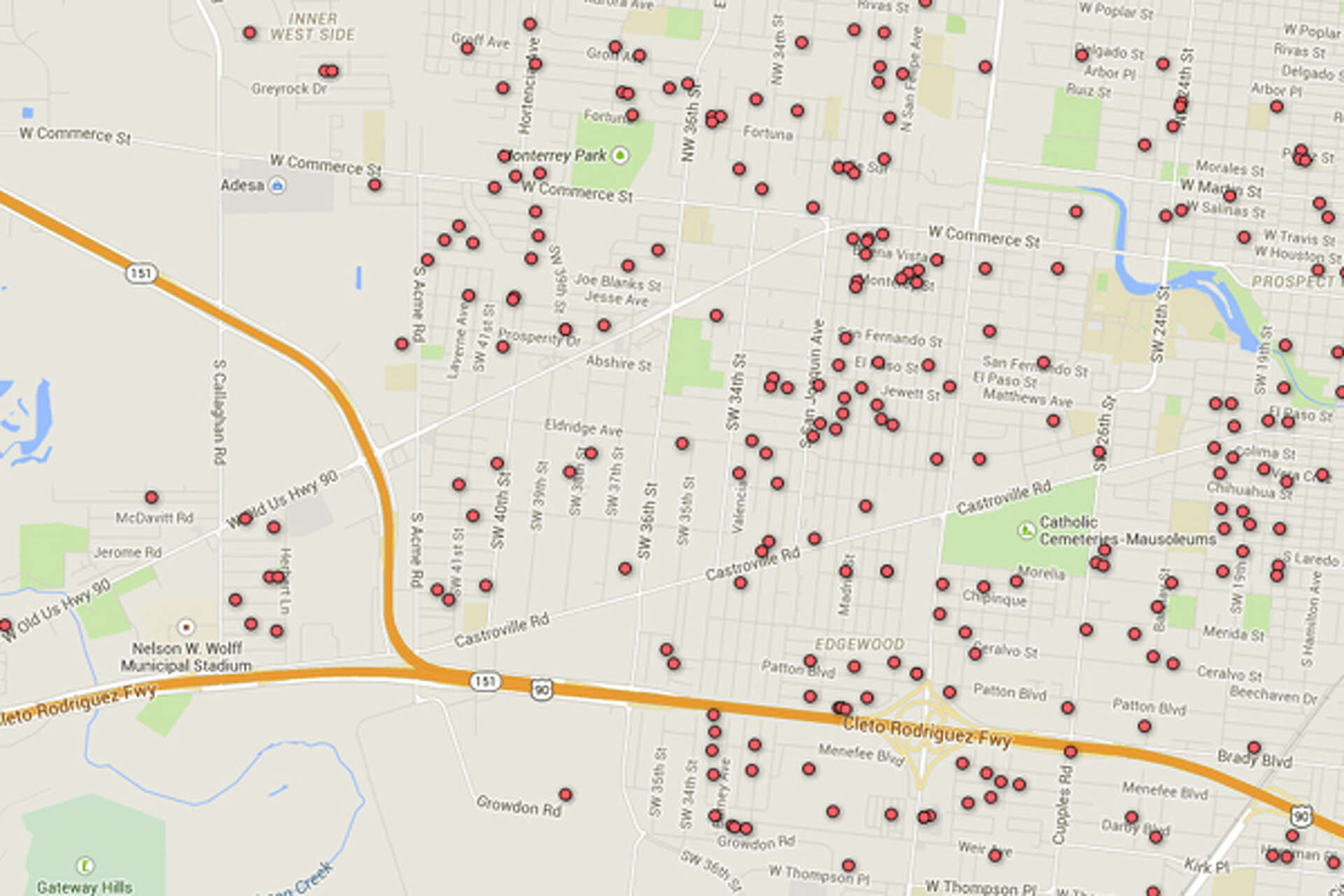 Registered sex offender map of San Antonio-area ZIP codes