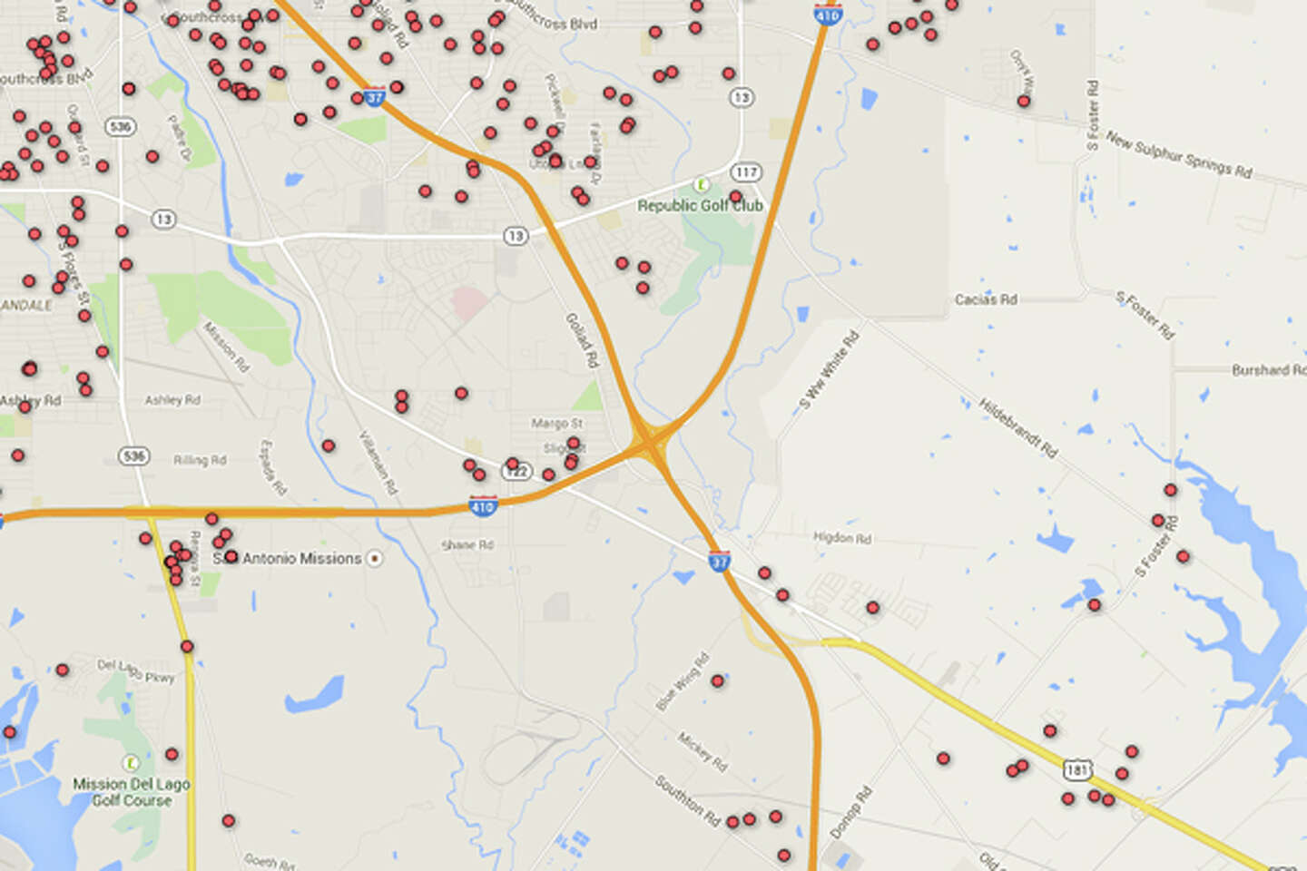 Registered sex offender map of San Antonio-area ZIP codes