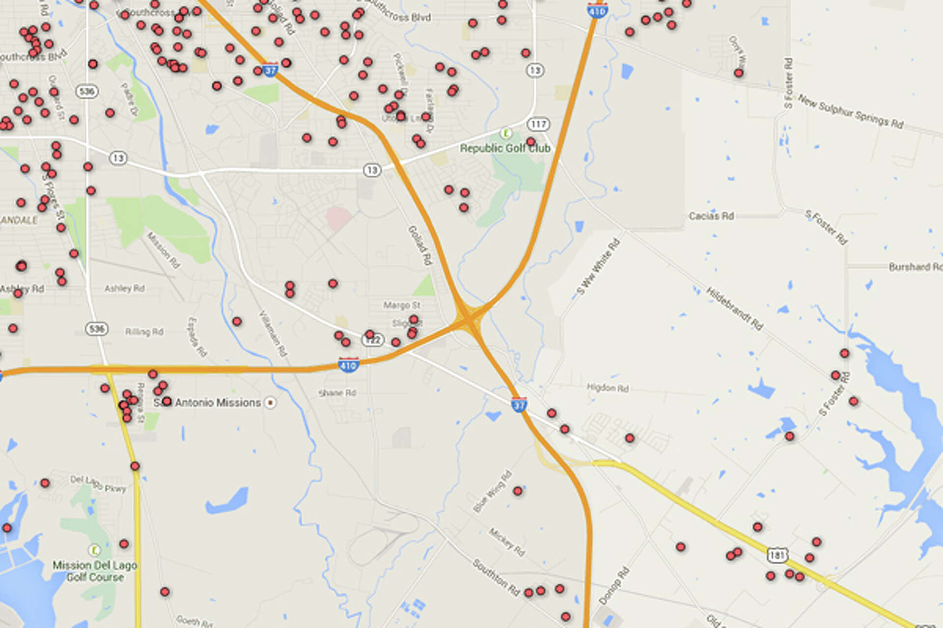 Registered sex offender map of San Antonio-area ZIP codes