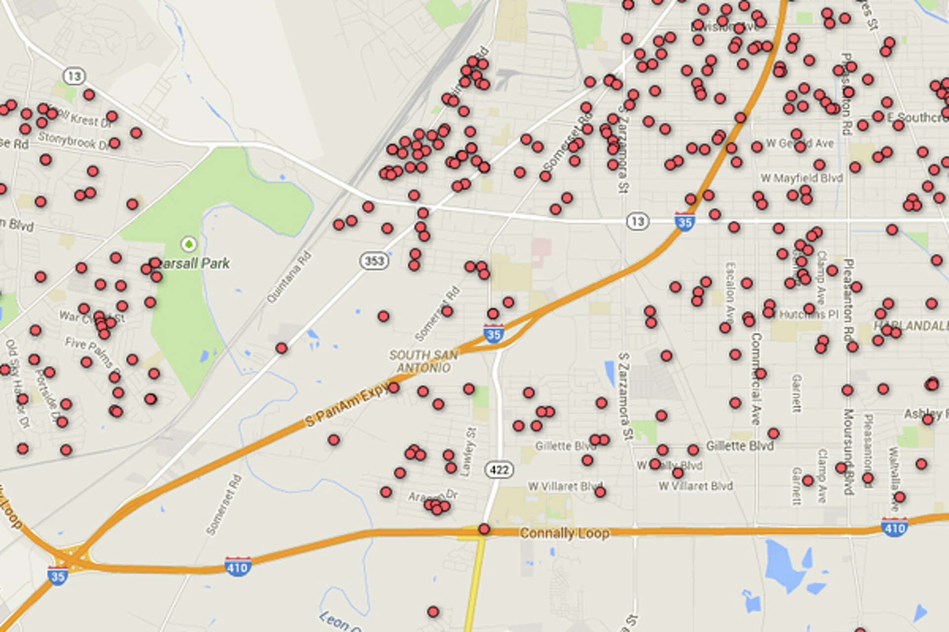 Registered sex offender map of San Antonio-area ZIP codes