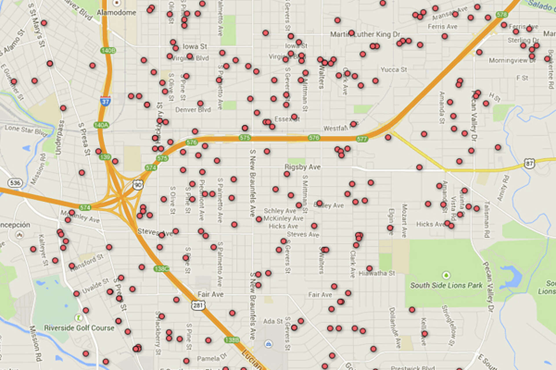 Registered sex offender map of San Antonio-area ZIP codes