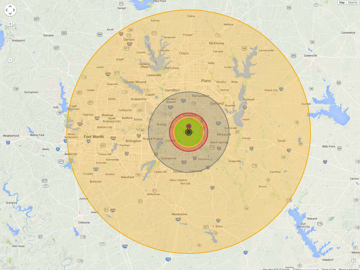 What a nuclear bomb falling on Houston and other cities would look like