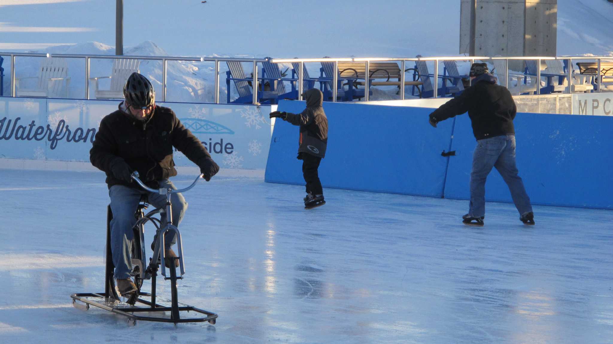 Ice bikes skate out onto the rink