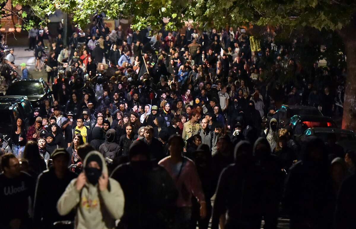 After peaceful day, protests grow rowdy at night in Oakland