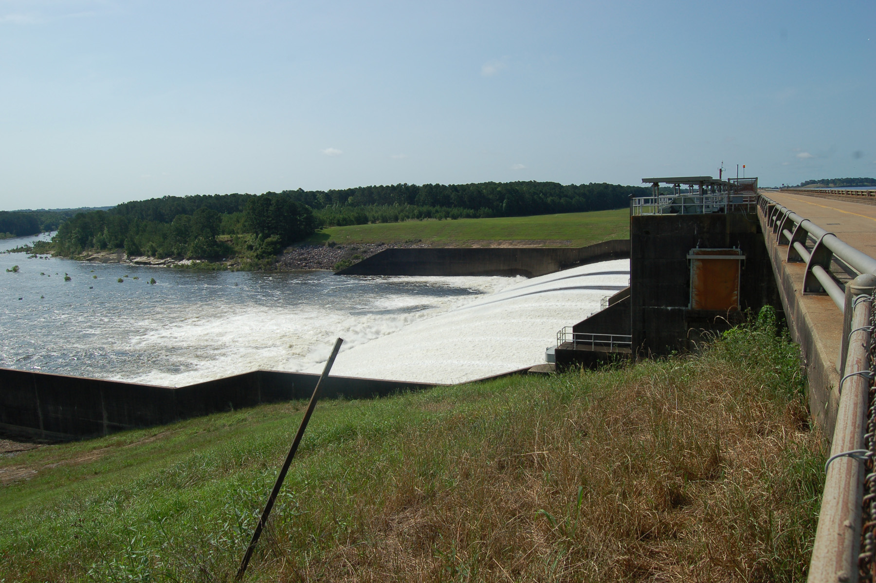 Spillway gates open on the Sabine River
