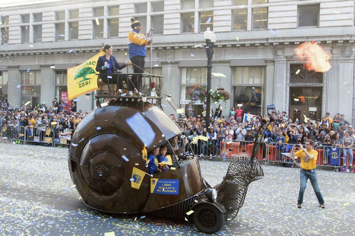 Even weather came out in team colors for Warriors victory parade