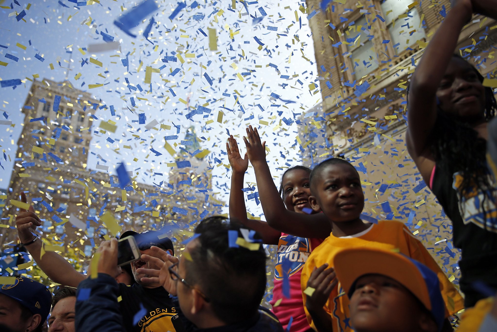 Even weather came out in team colors for Warriors victory parade