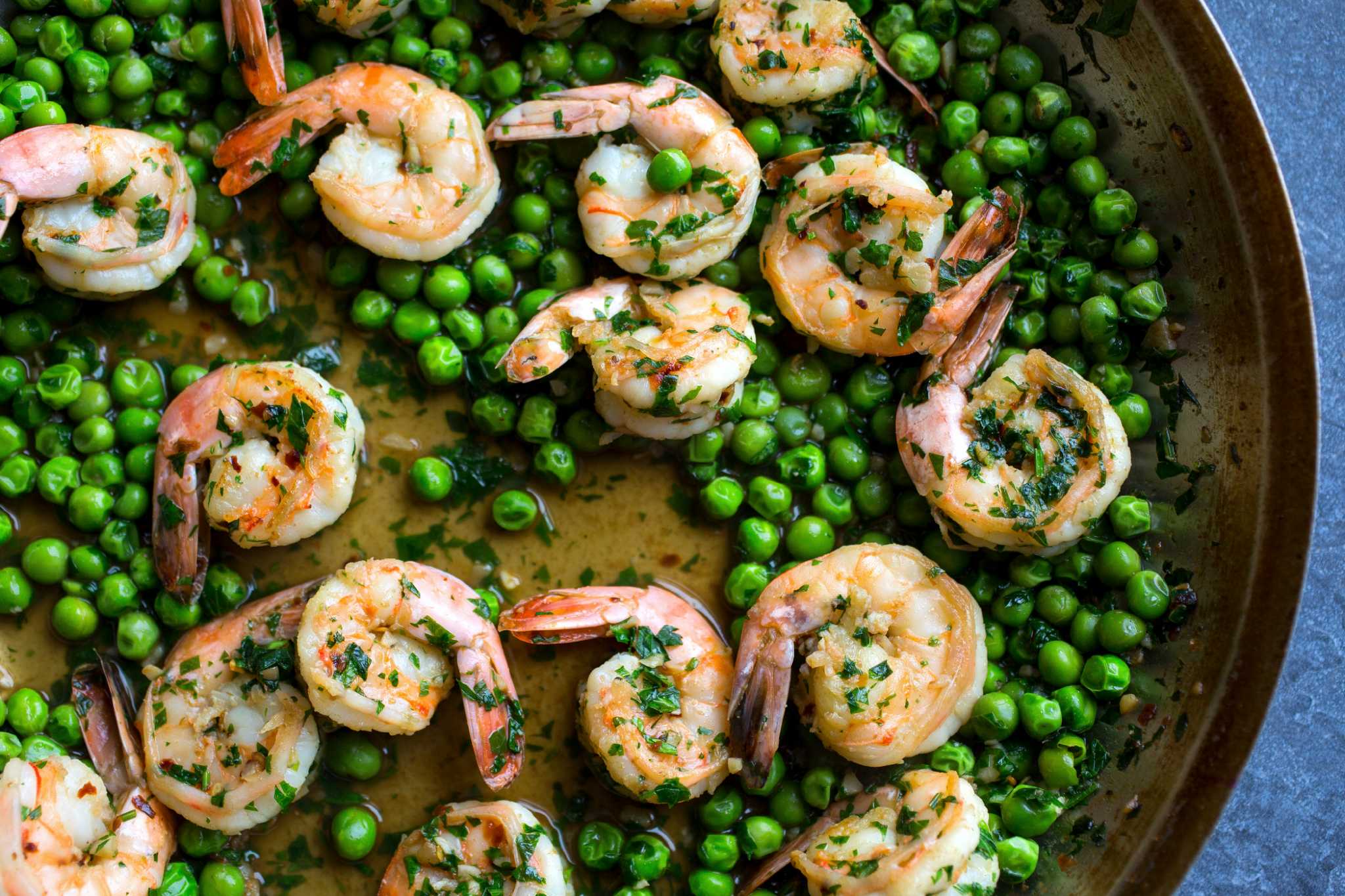 Broth lightens garlic shrimp recipe
