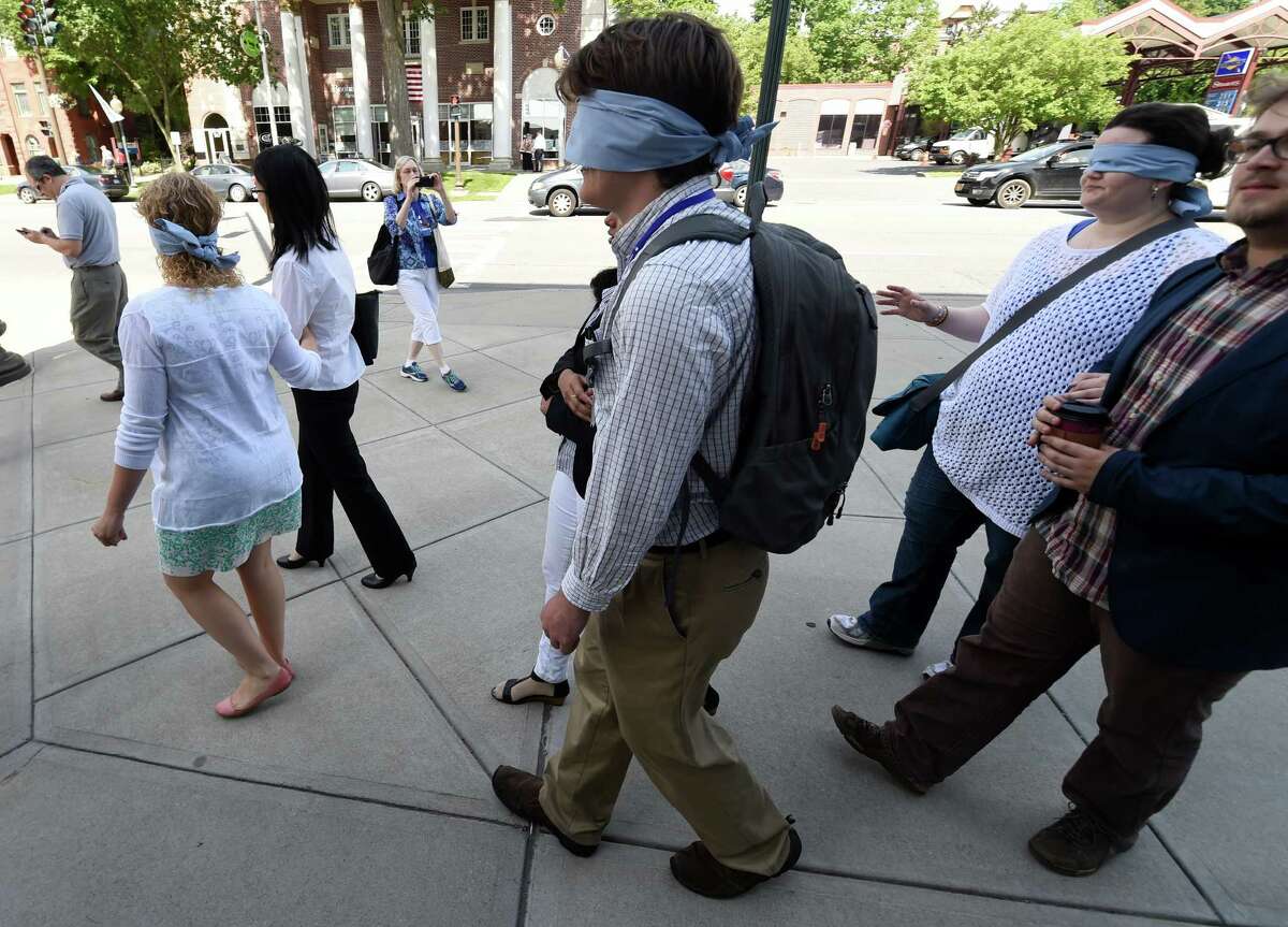 Blindfold walking challenge accepted in Saratoga Springs