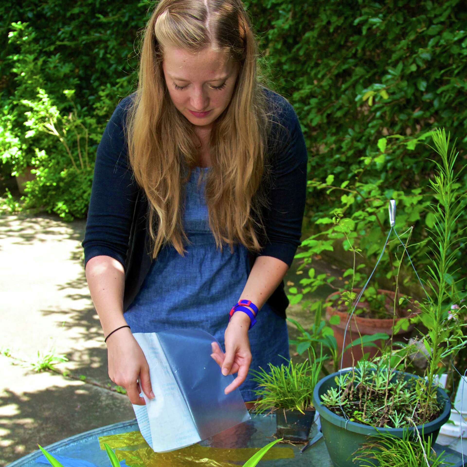Make a collage with recycled plastic bags