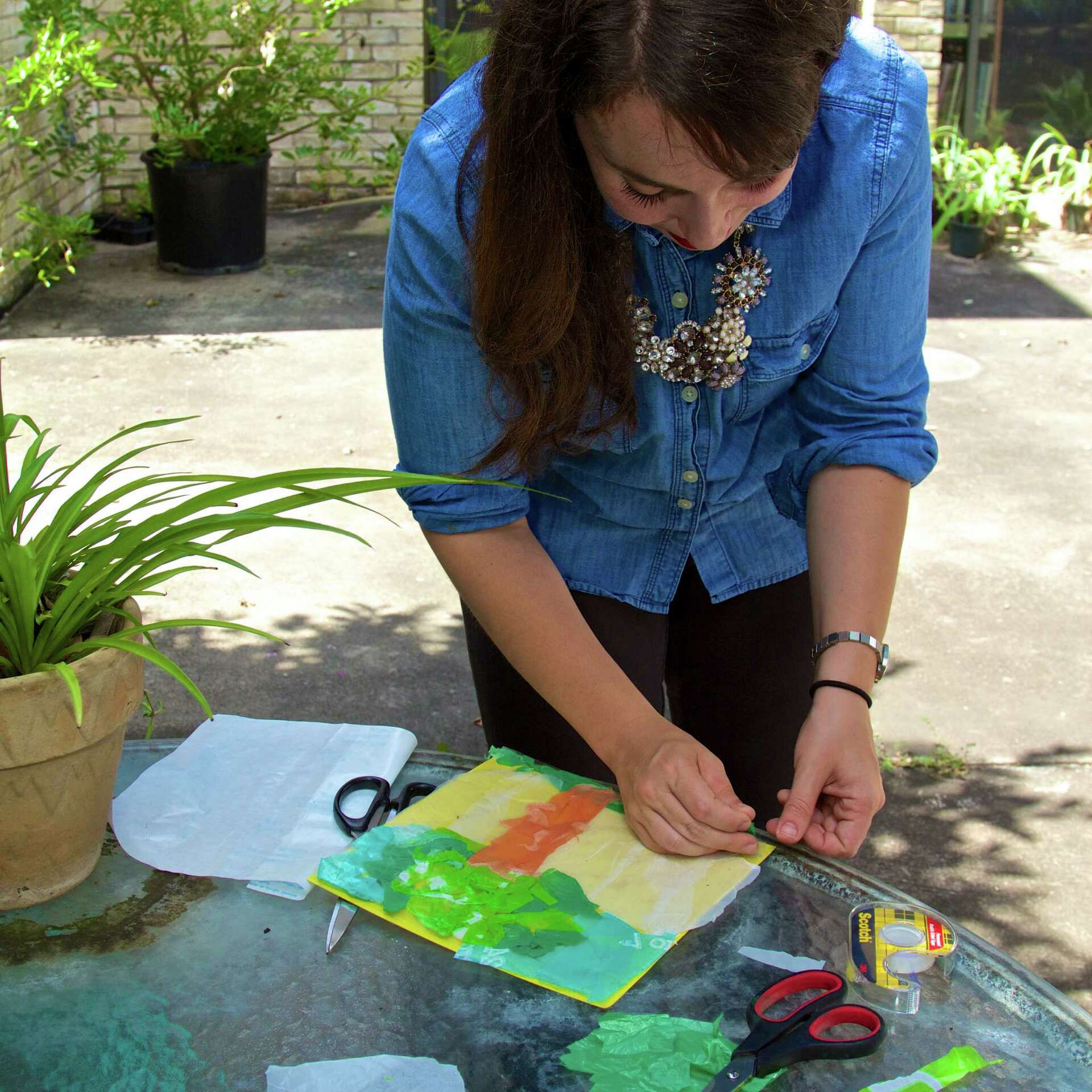 Make a collage with recycled plastic bags