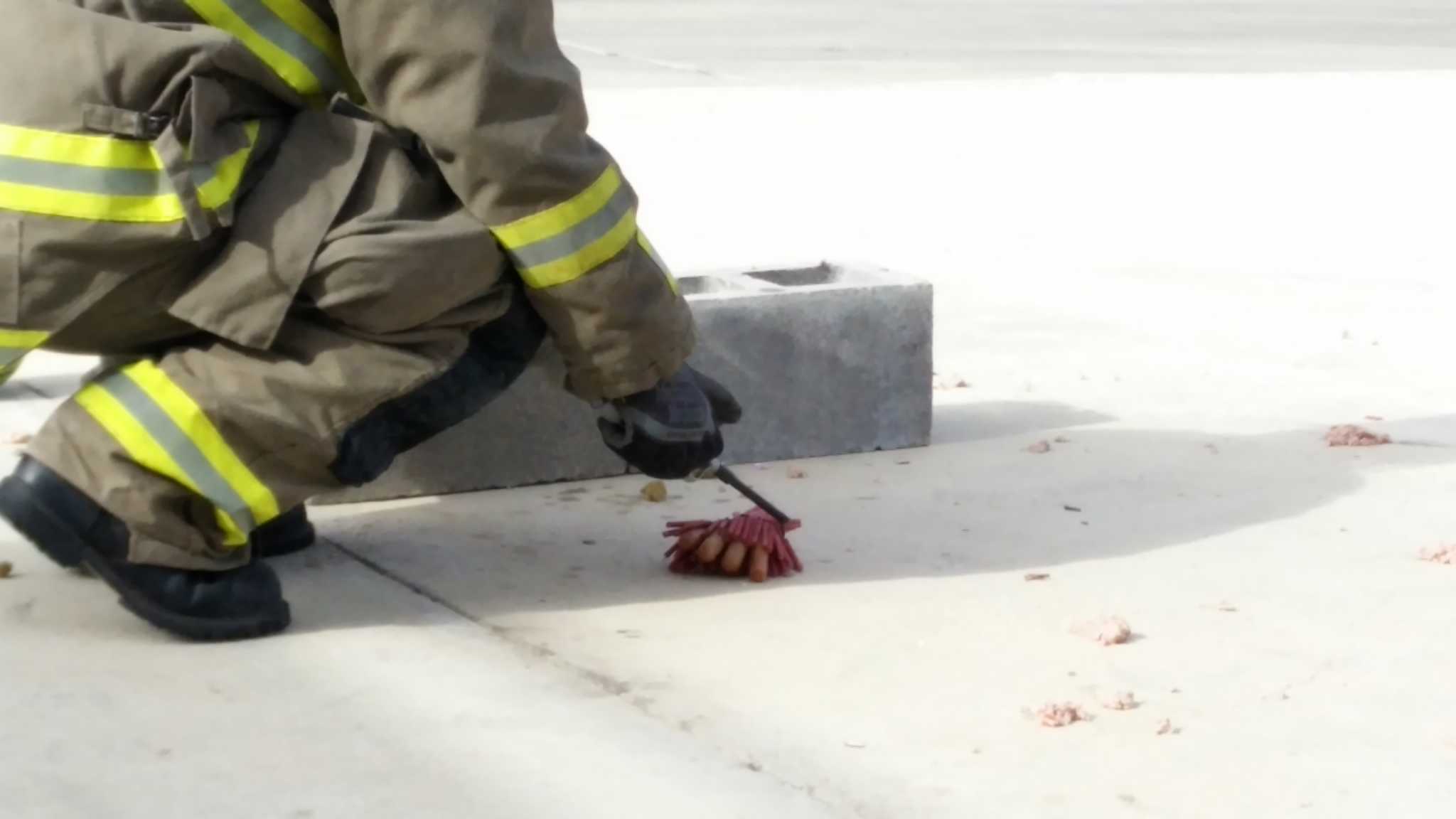 Officials demonstrate the hazards of fireworks