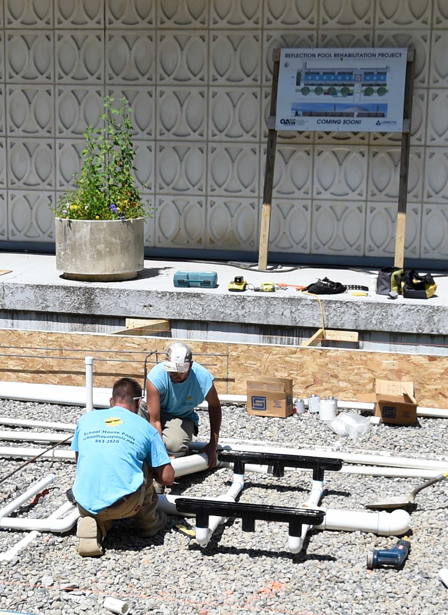 Unitarians' reflecting pool nearing completion