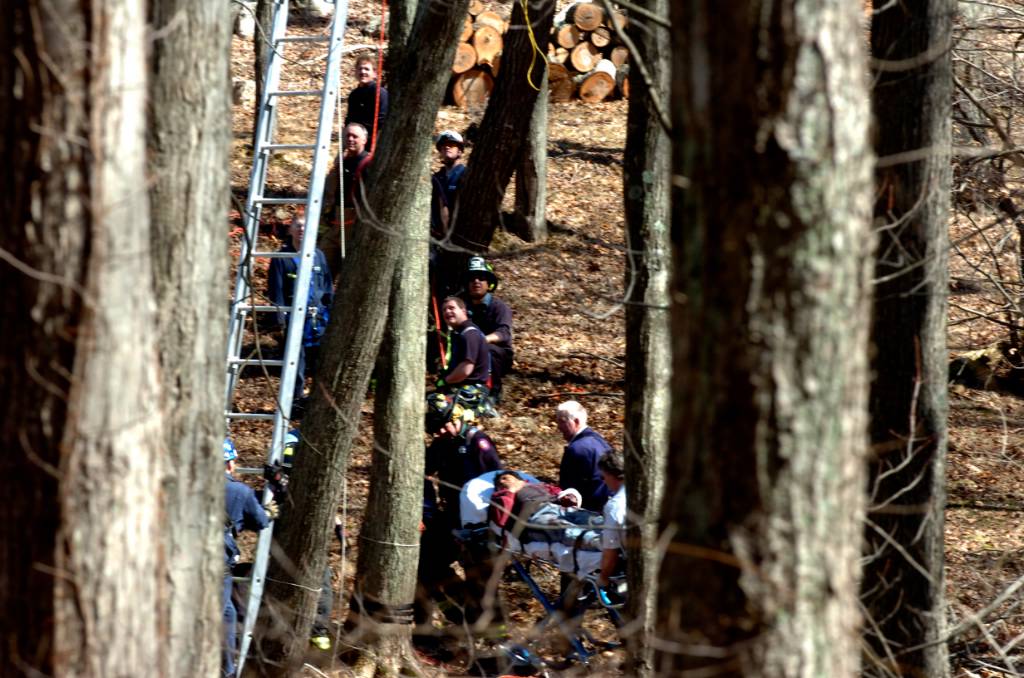 Worker rescued from tree after chain-saw accident