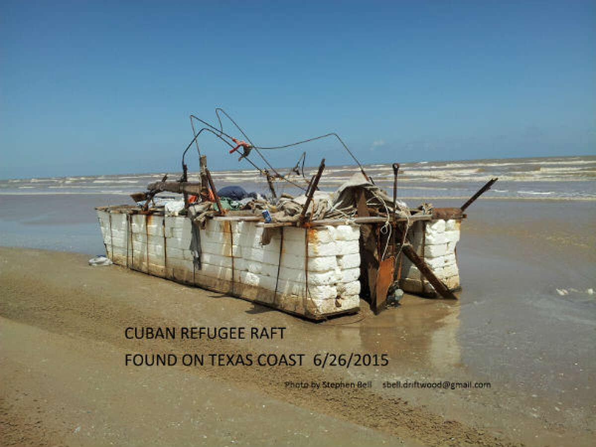 Raft reportedly used by Cuban refugees on display at a Houston art gallery