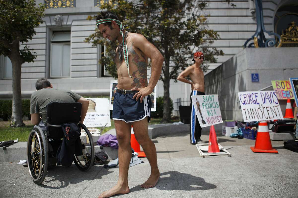 Nudists take a stand on steps of San Francisco City Hall
