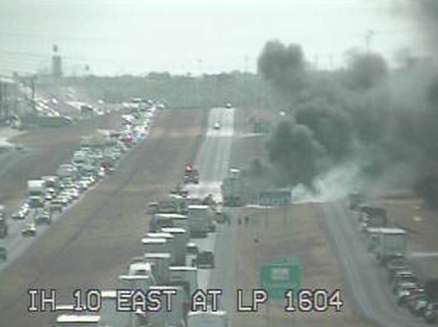 Vehicle fire shuts down lanes at I-10 West and Loop 1604 North