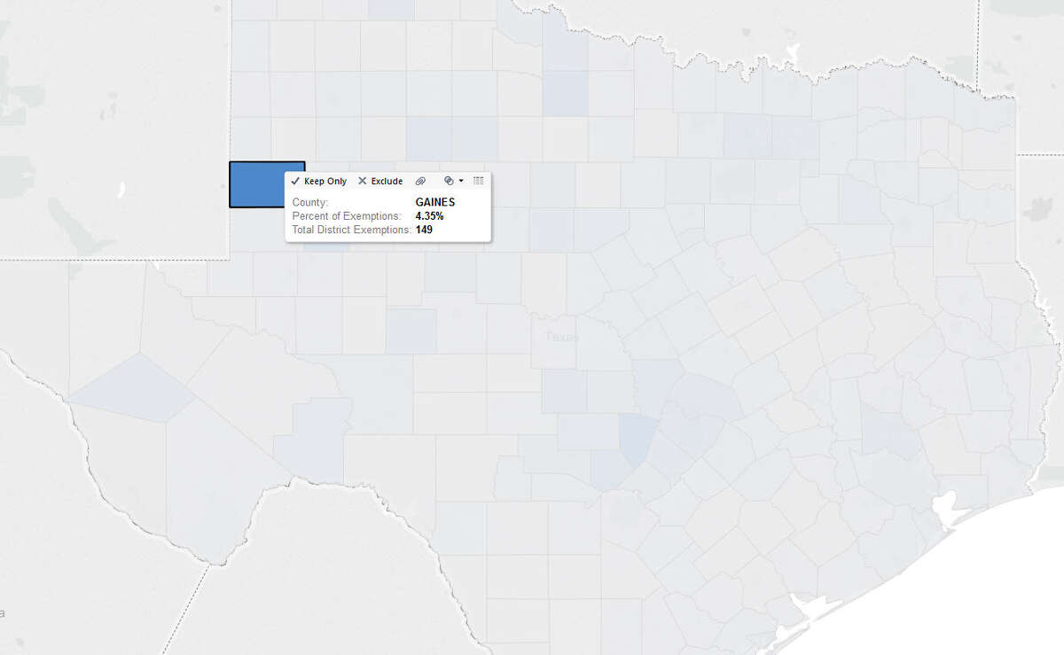 These are the Texas counties with the highest vaccination exemption rate