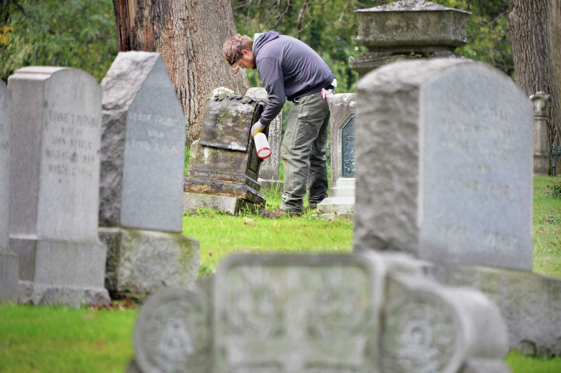Restoring historic gravestones in Albany Rural Cemetery — gently