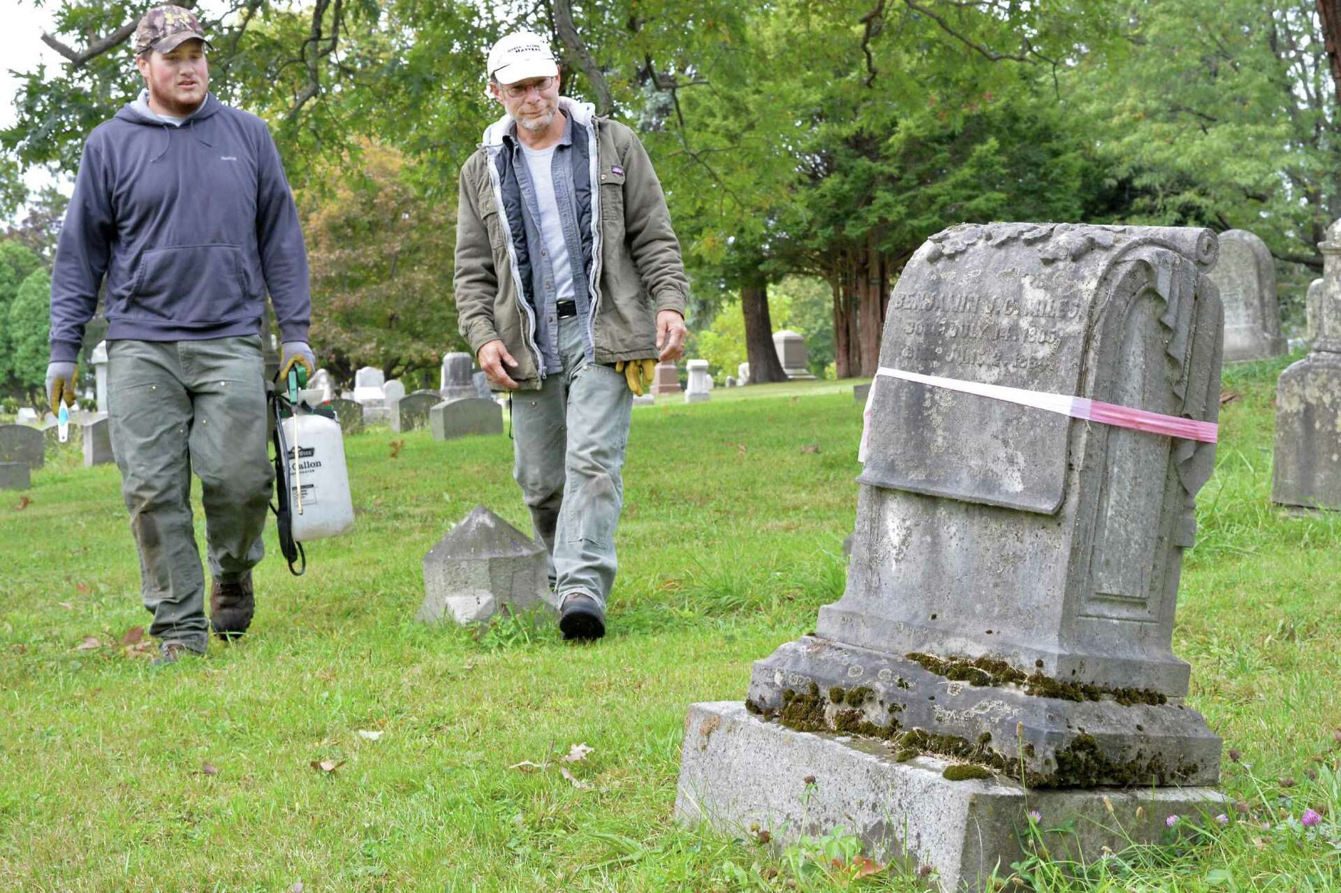 Restoring historic gravestones in Albany Rural Cemetery — gently