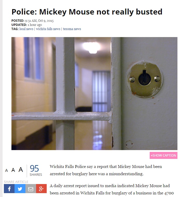 Small-town Texas newspaper duped by police, reports 'Mickey Mouse ...