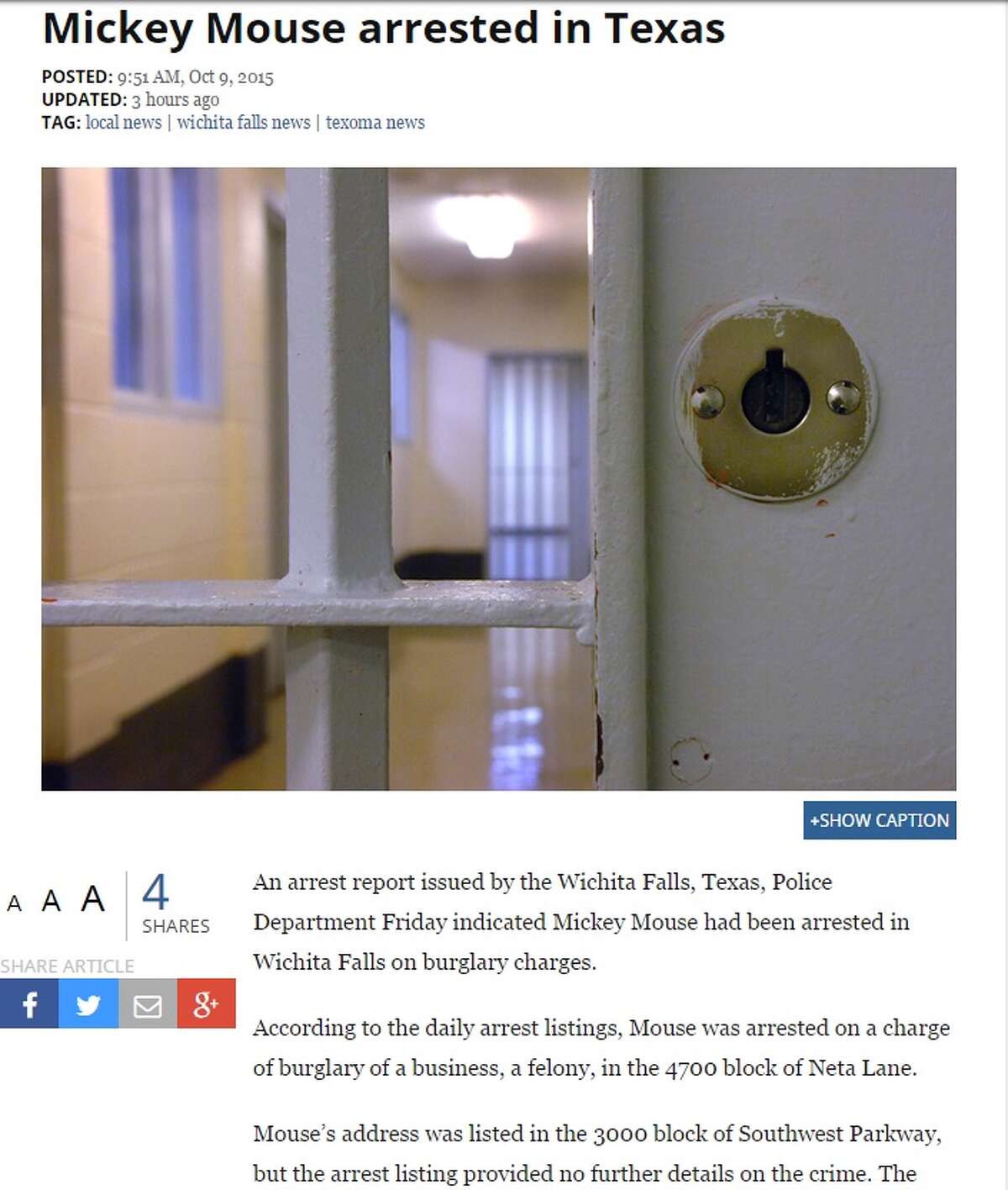 Small-town Texas newspaper duped by police, reports 'Mickey Mouse ...