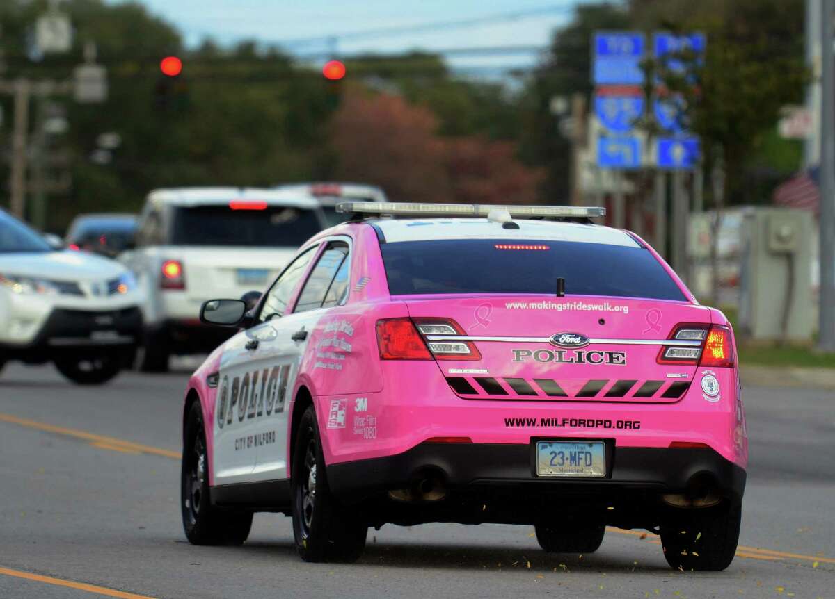 Pink cop cars raise breast cancer awareness in Milford, Fairfield, Westport