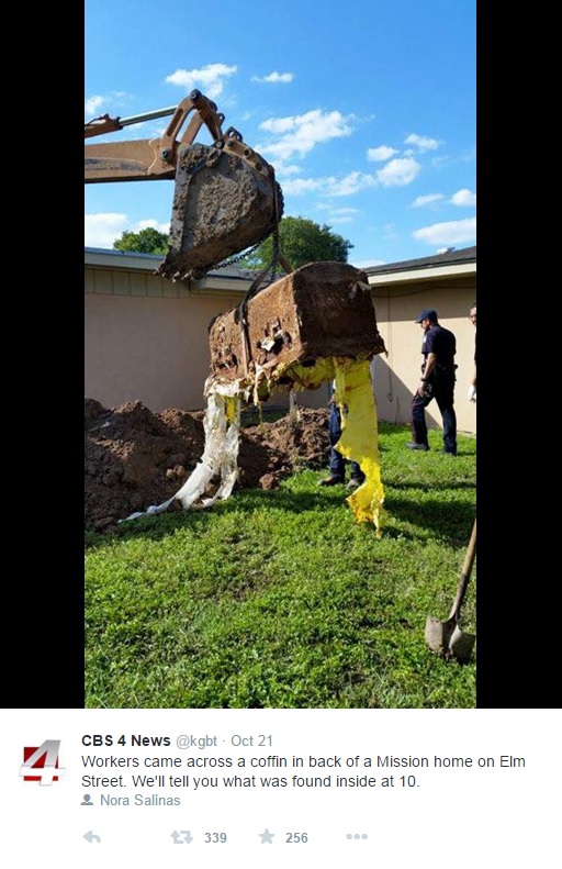 Mysterious, rusted coffin dug up in South Texas woman's backyard