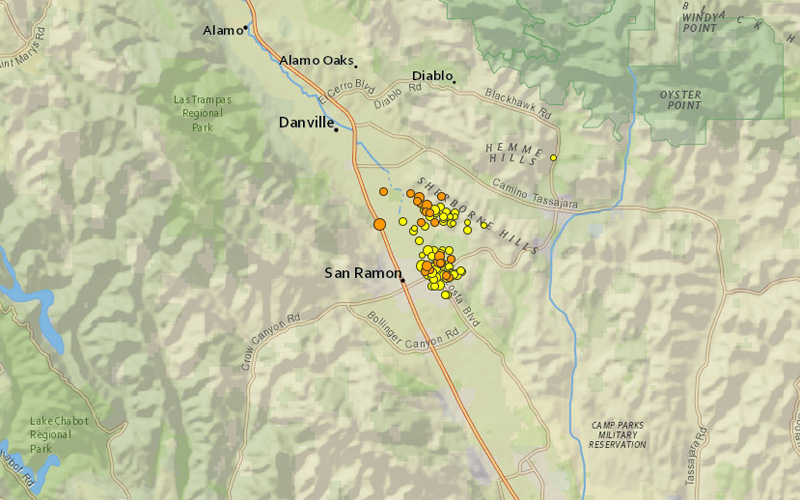 Small earthquakes strike in area of recent swarms in San Ramon