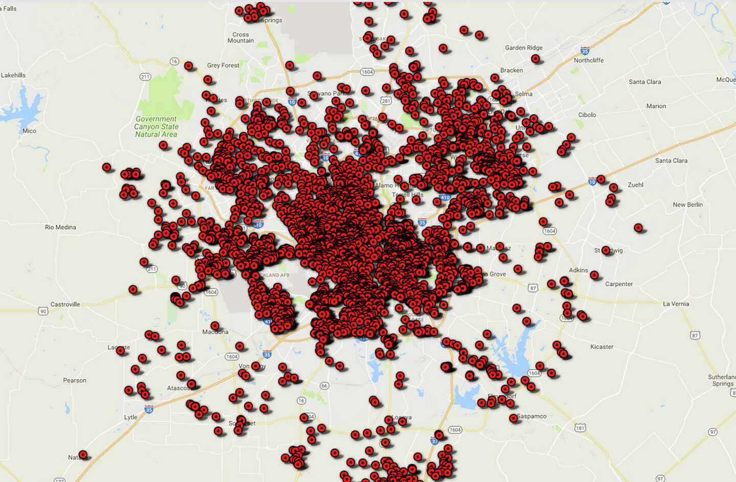 Registered sex offender map of San Antonio-area ZIP codes