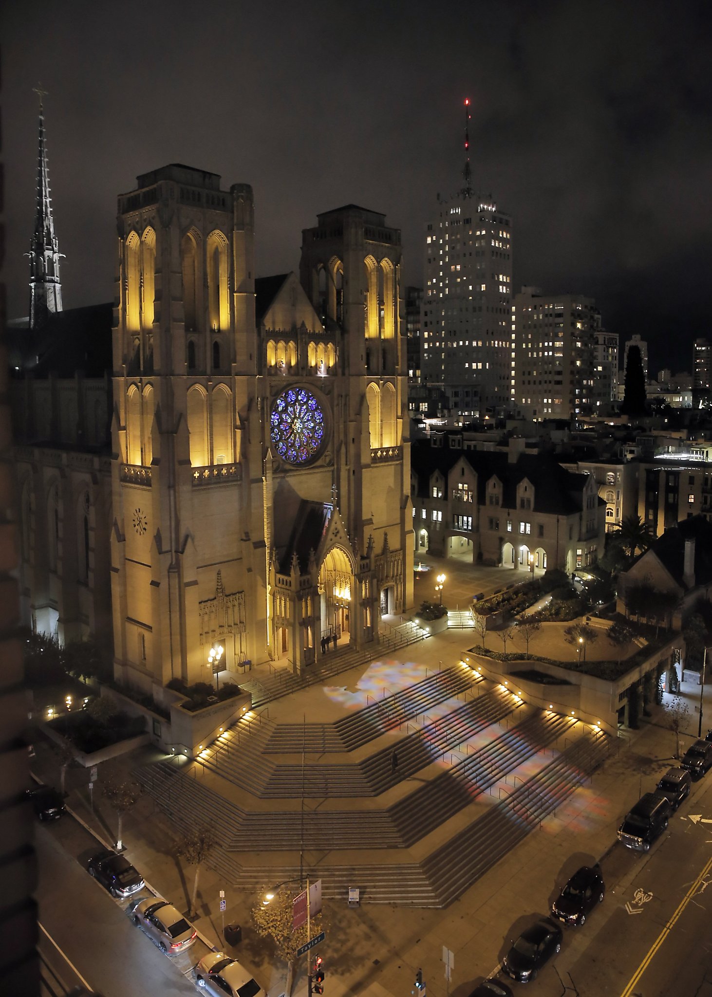 New lights in Grace Cathedral bring color to the darkness