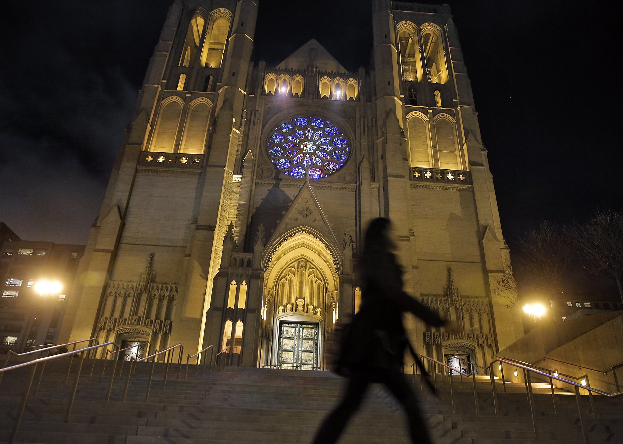 Grace Cathedral’s neighbors beam as rose window lights up