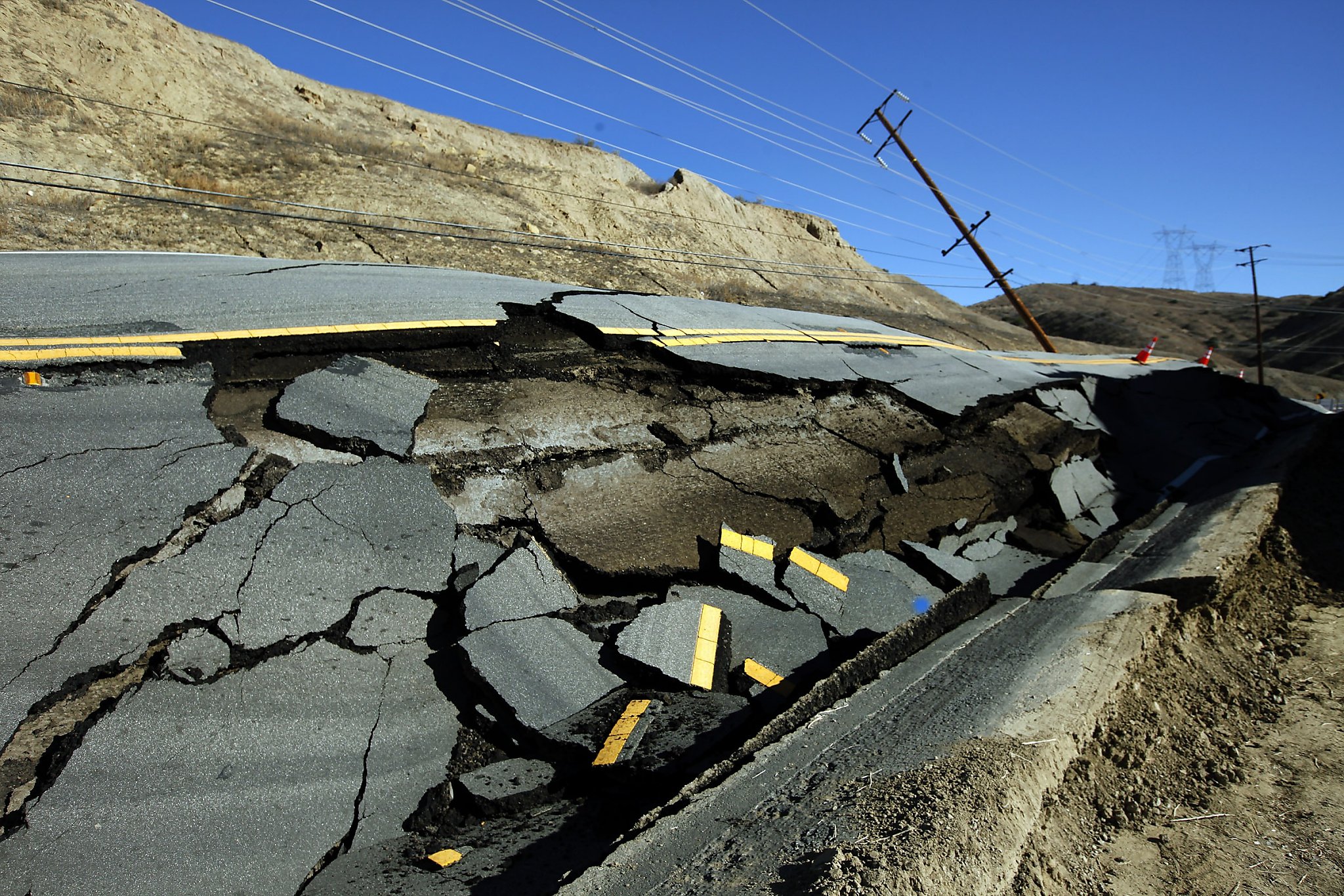 California road suddenly buckles creating roadway mess
