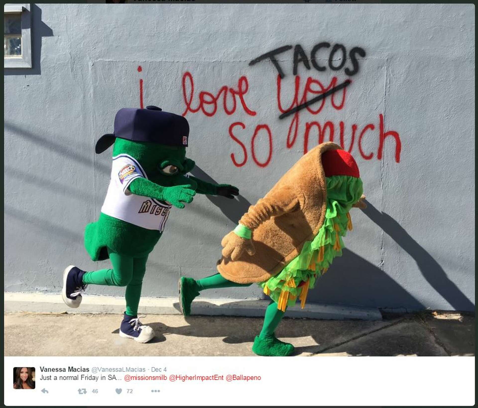 Ballapeno, Henry the Puffy Taco stop by ‘I love tacos so much’ wall for ...
