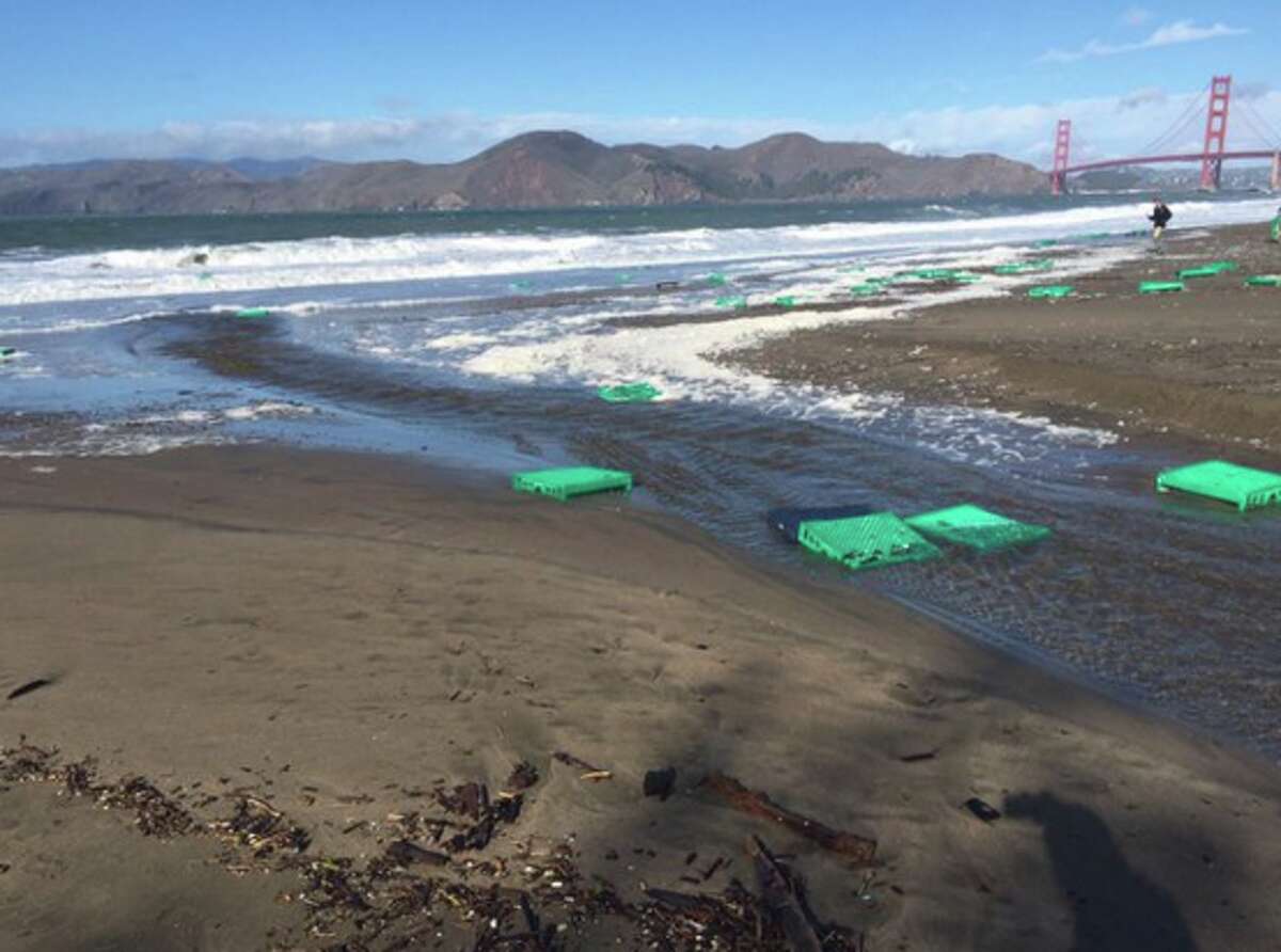Truck-size shipping container washes up on S.F. beach