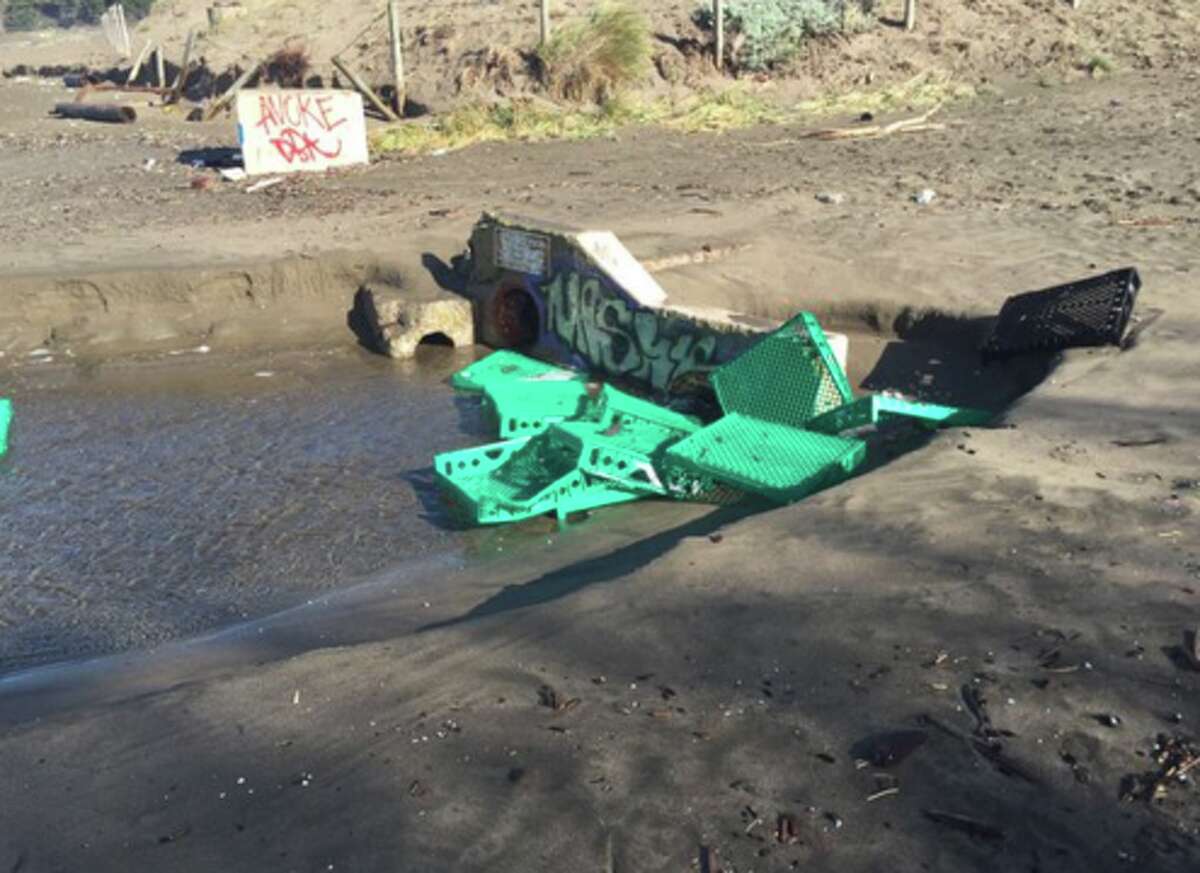 Truck-size shipping container washes up on S.F. beach