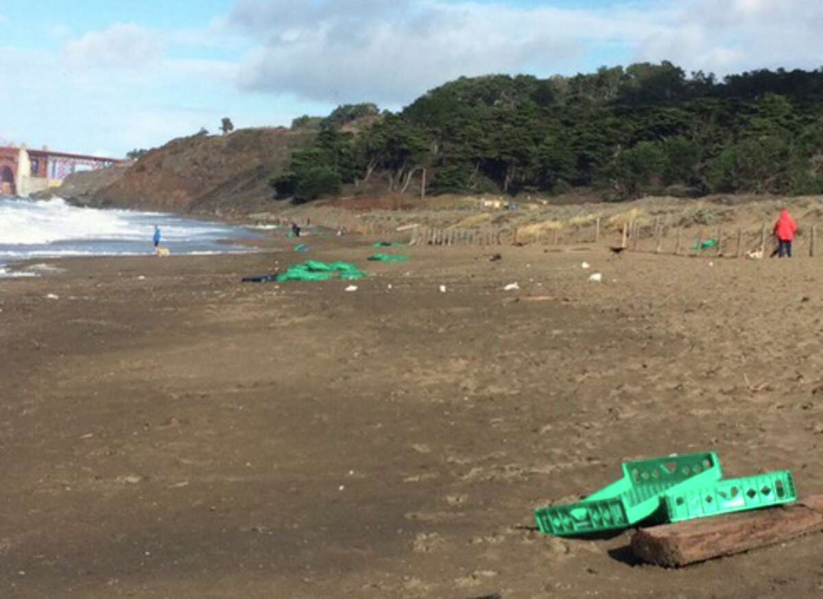 Truck-size shipping container washes up on S.F. beach