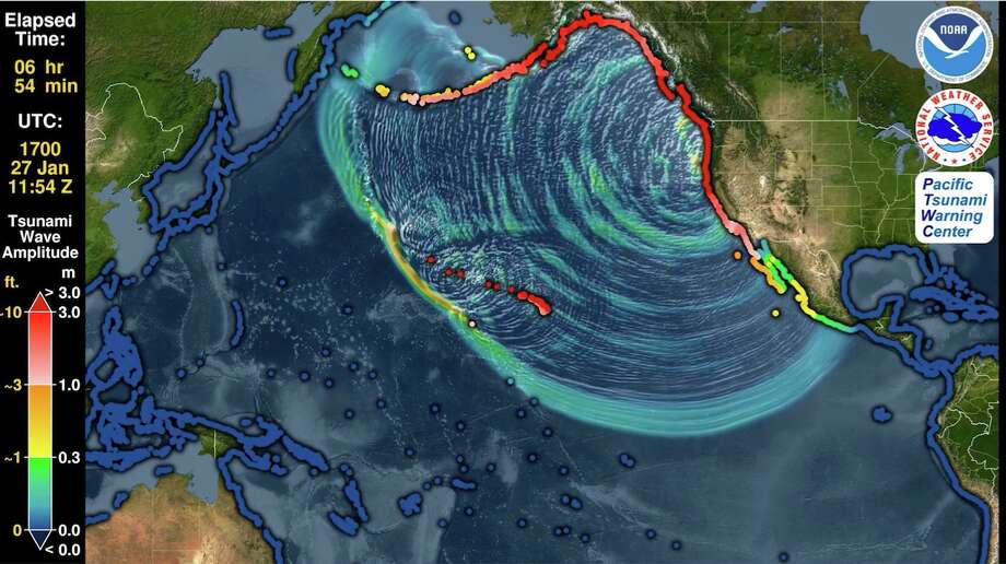 Watch the ocean-crossing tsunami generated by a NW megathrust ...