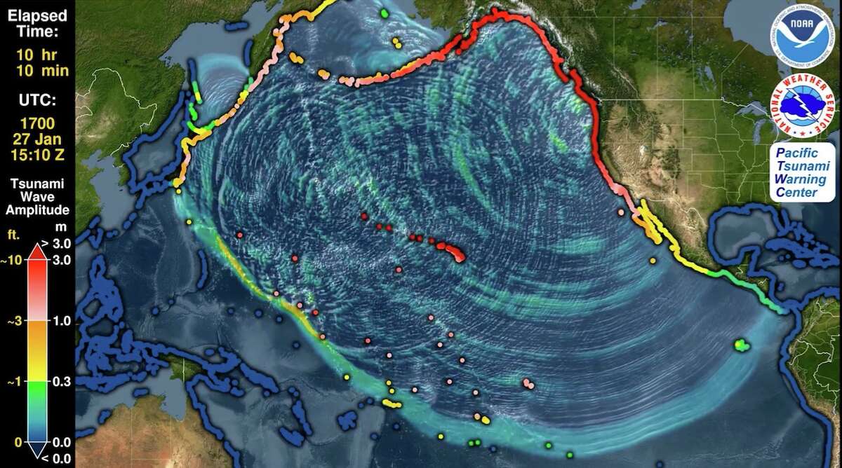 Watch the ocean-crossing tsunami generated by a NW megathrust earthquake