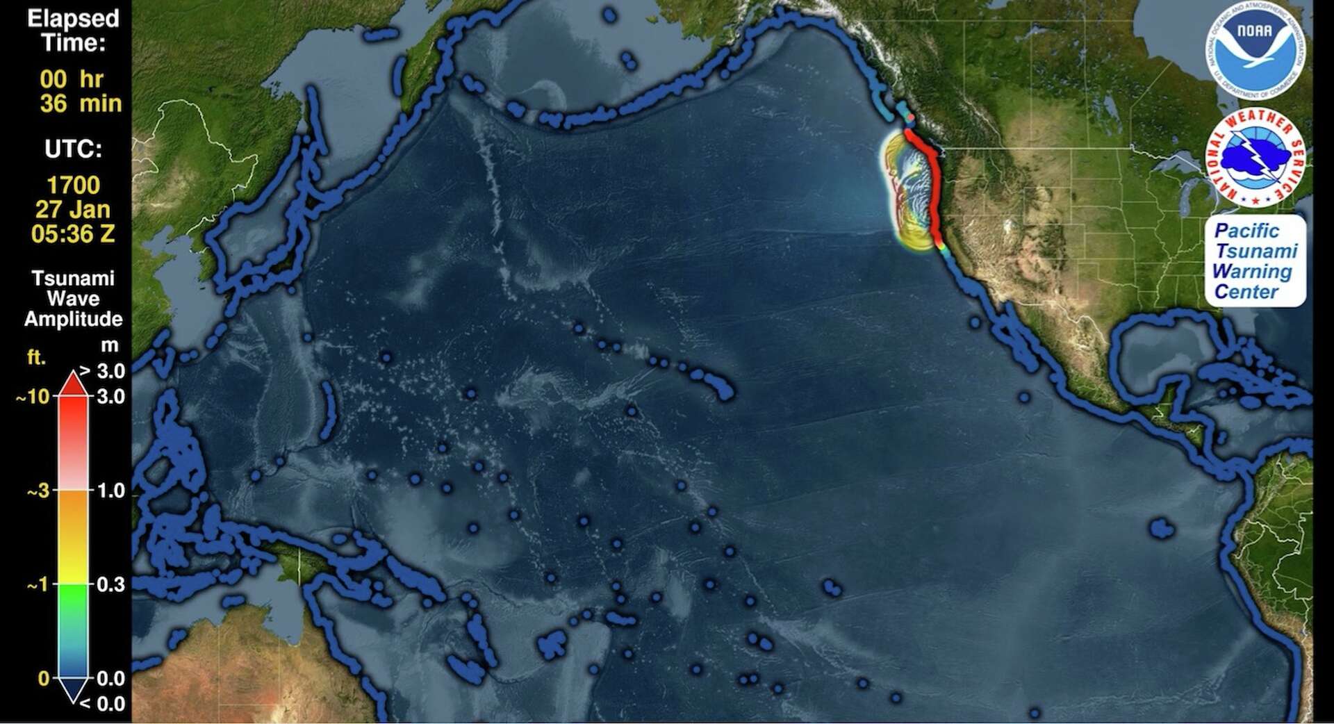 Watch the ocean-crossing tsunami generated by a NW megathrust earthquake