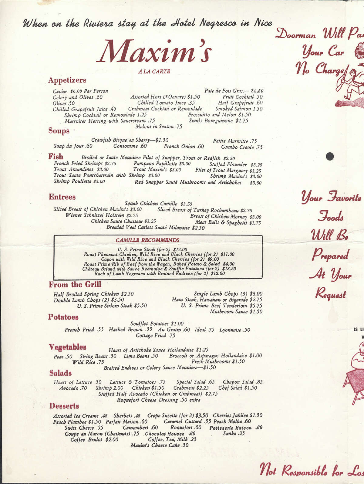 Vintage menus show which foods Americans used to love