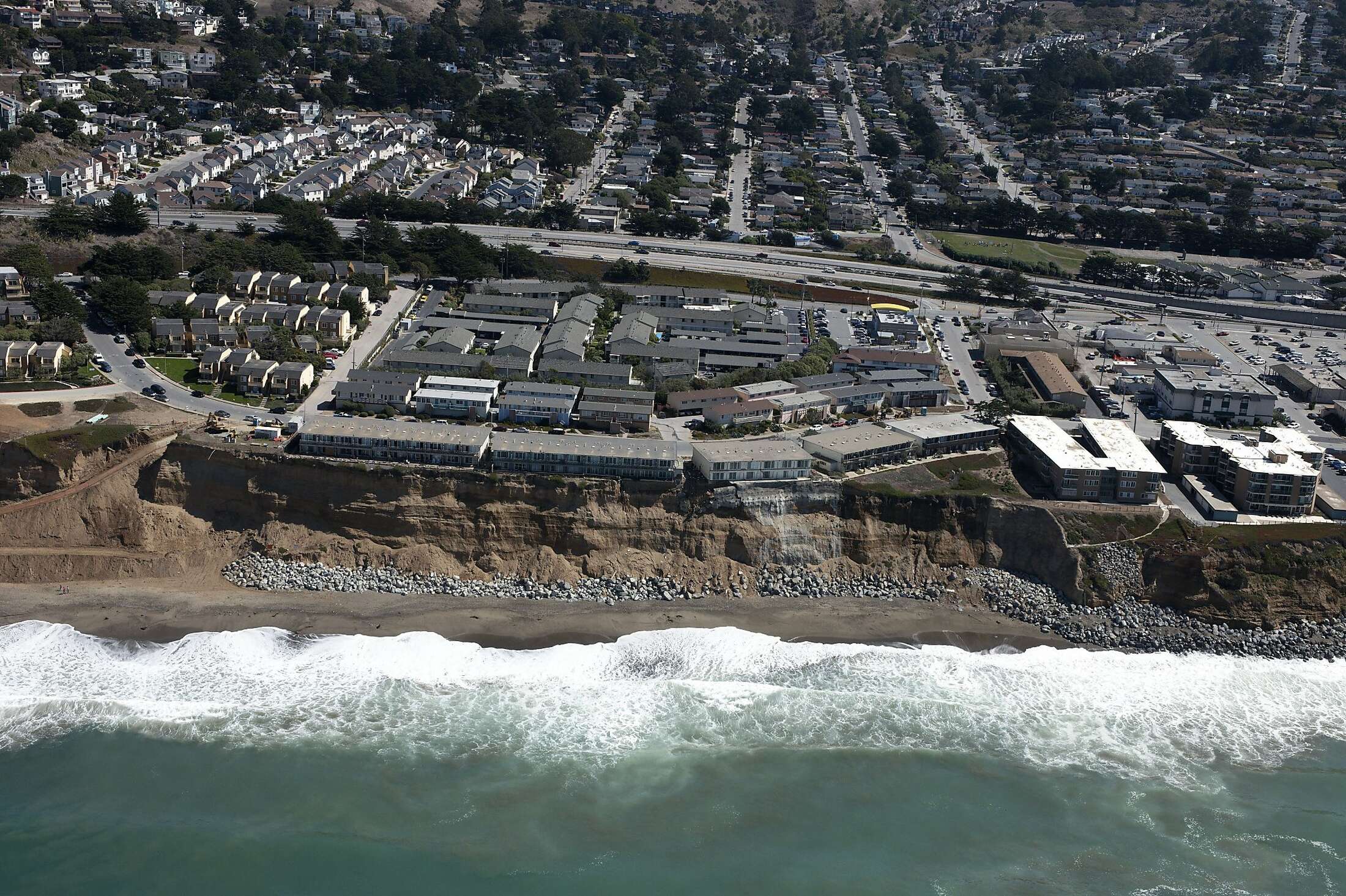 Pacific Ocean devours Pacifica cliffs in aerial photos over decades