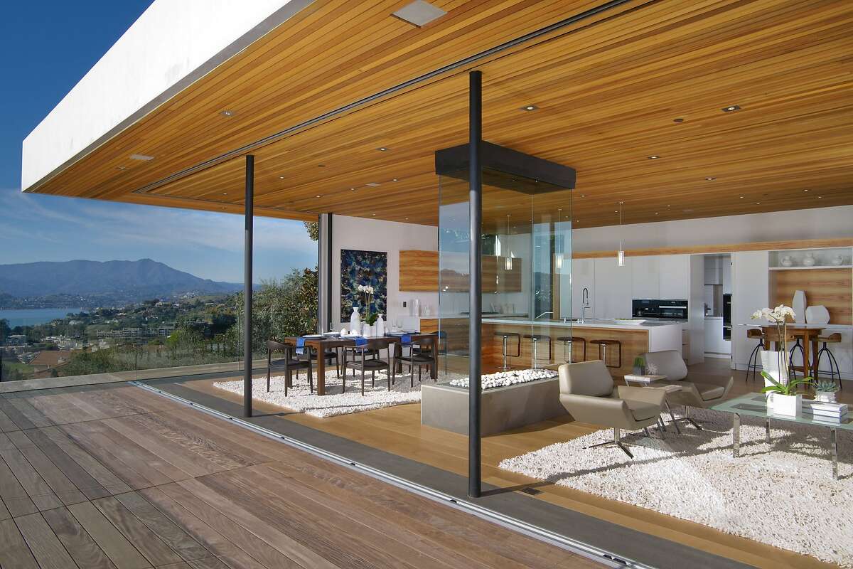 Retractable glass walls create exemplary indoor/outdoor living in Tiburon
