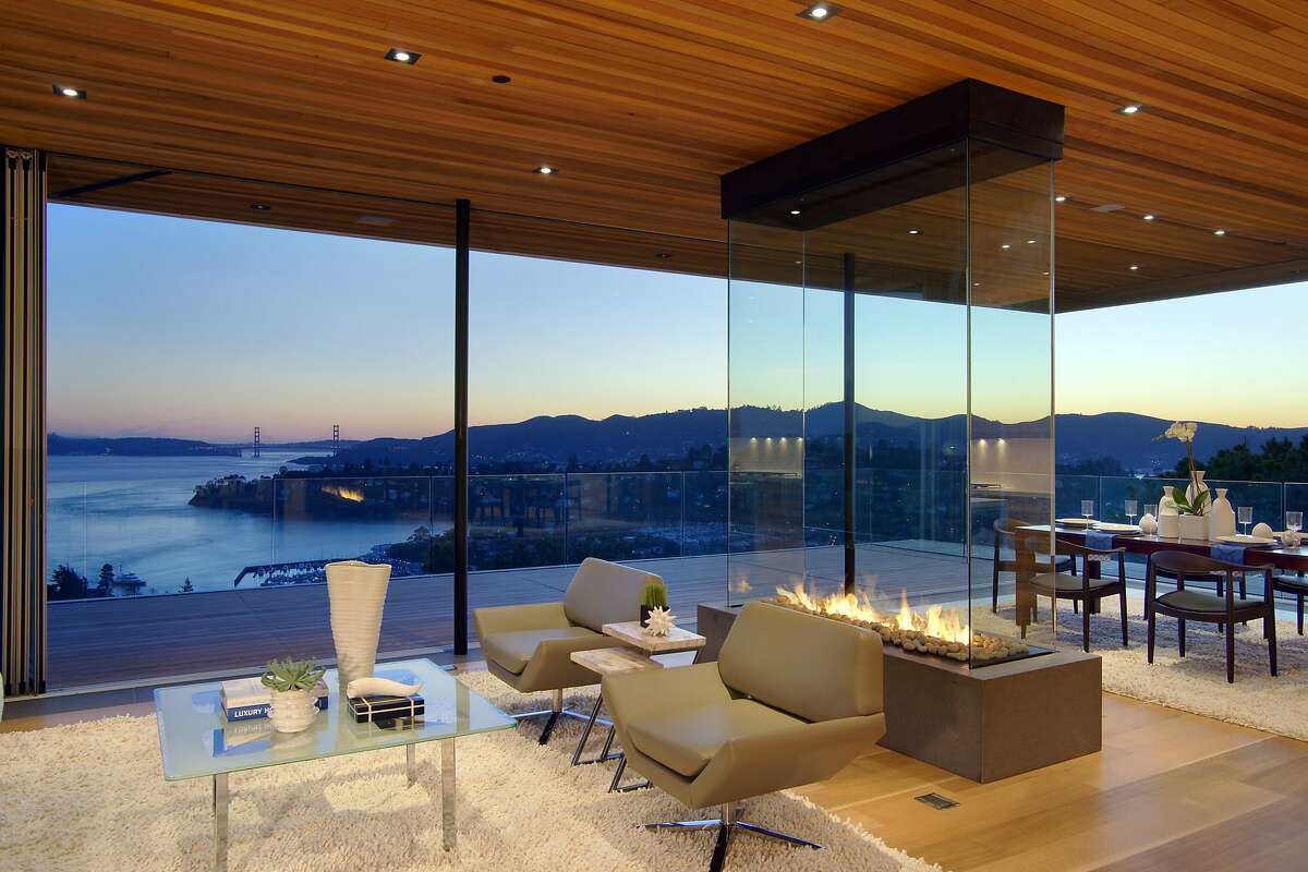 Retractable glass walls create exemplary indoor/outdoor living in Tiburon