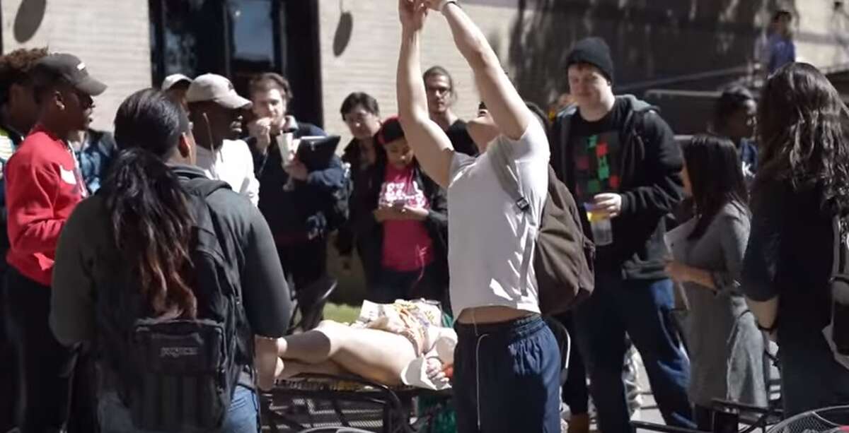 Video: Texas State University students react to nearly naked Chick-Fil ...