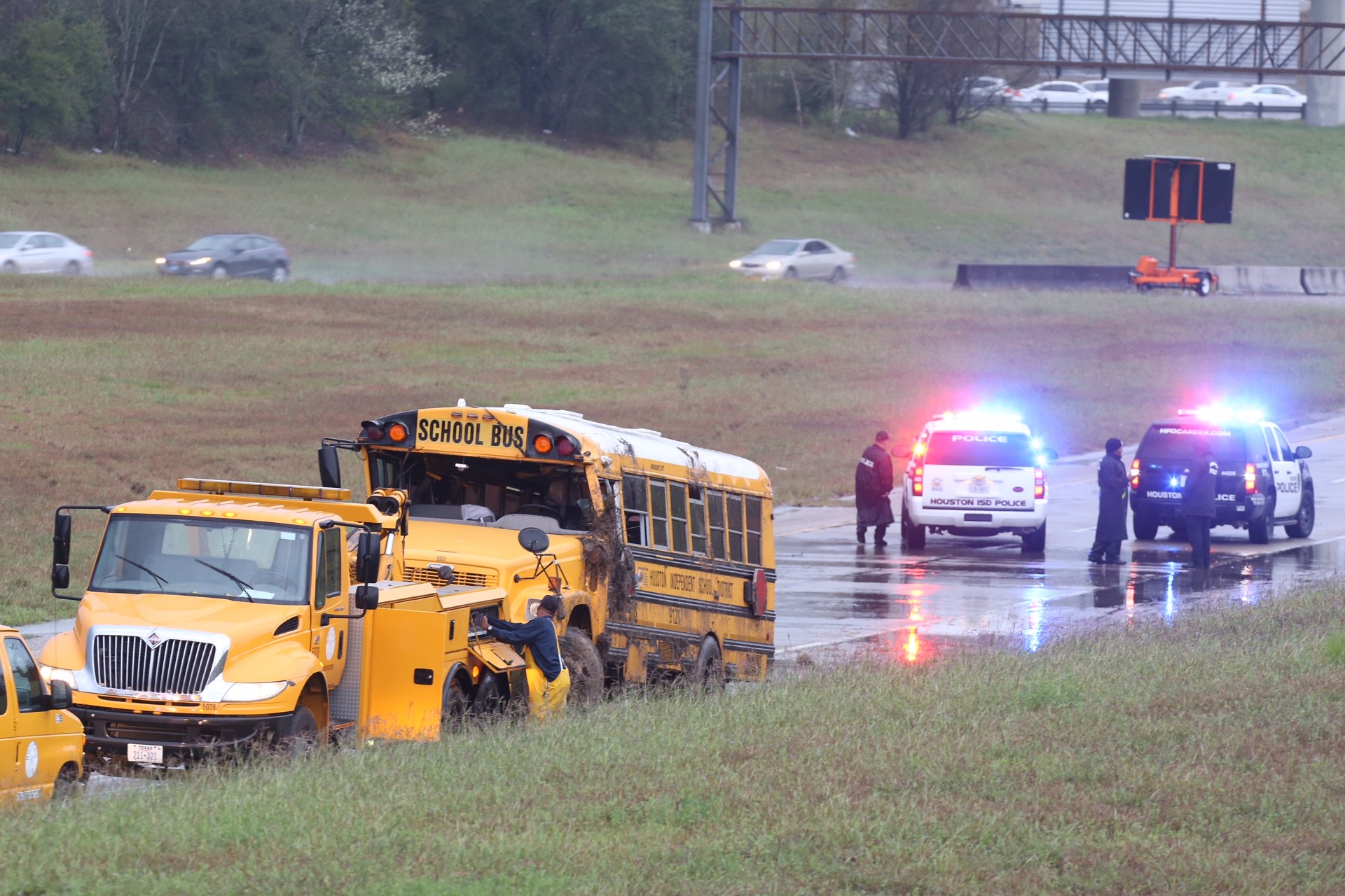 School bus flipped on South Freeway