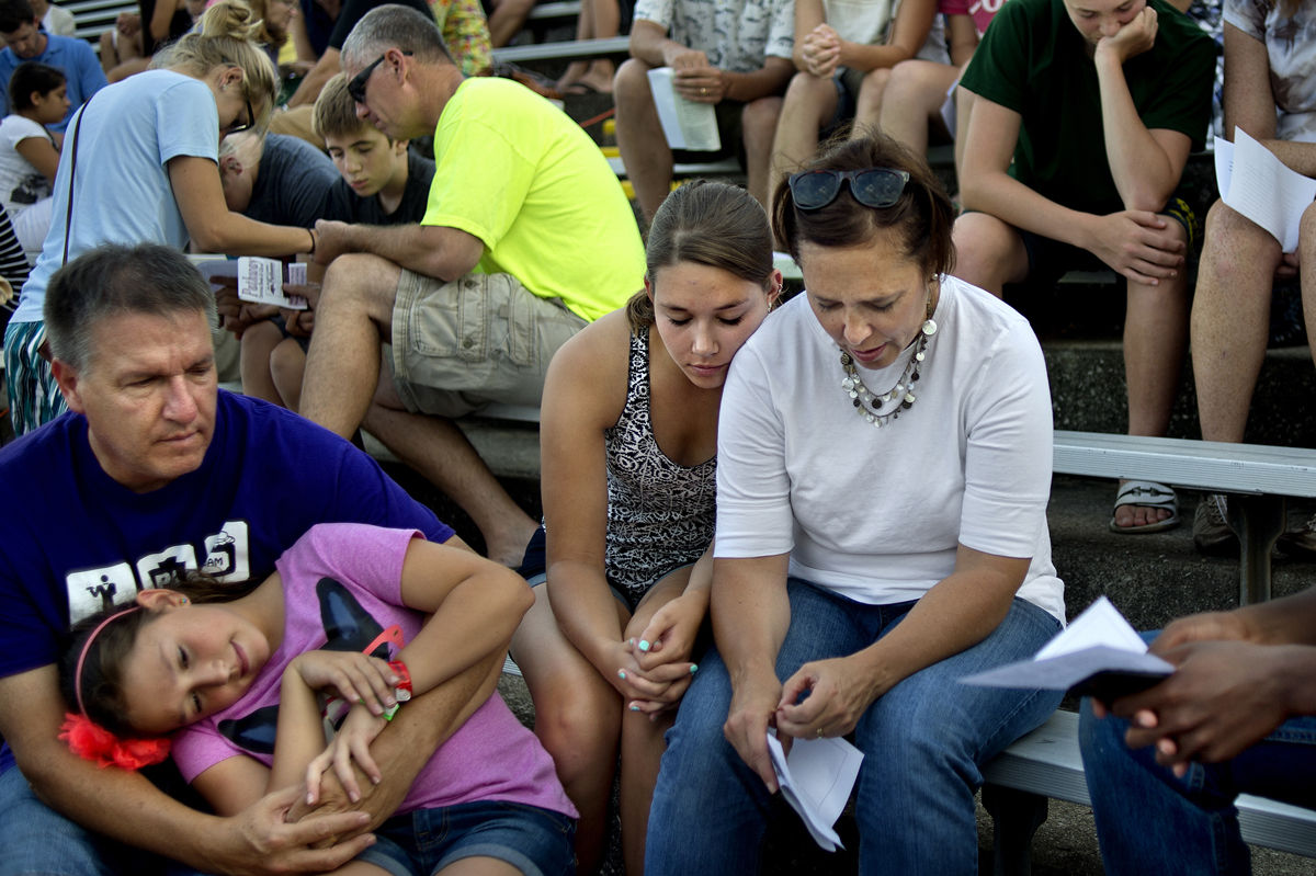 Residents gather at Midland Community Stadium