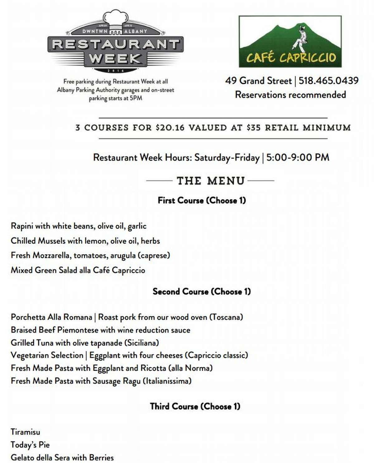 Menus: Albany Restaurant Week 2016