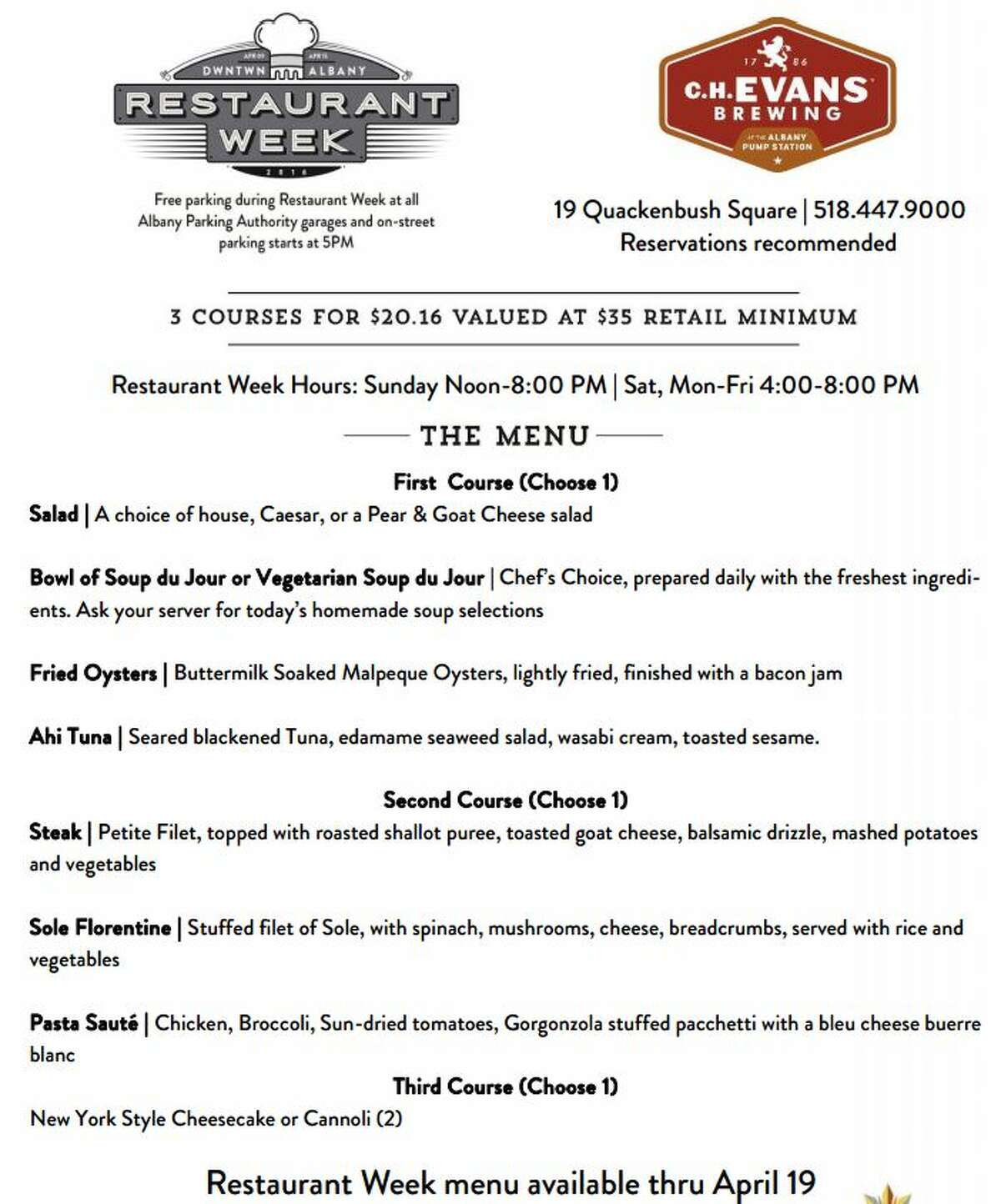 Menus: Albany Restaurant Week 2016